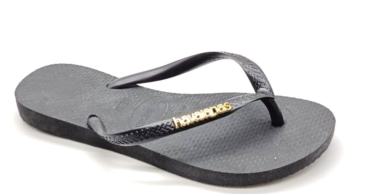 Havaianas HAV. SLIM LOGO METALLIC Black/gold | Kindermodehuis.nl